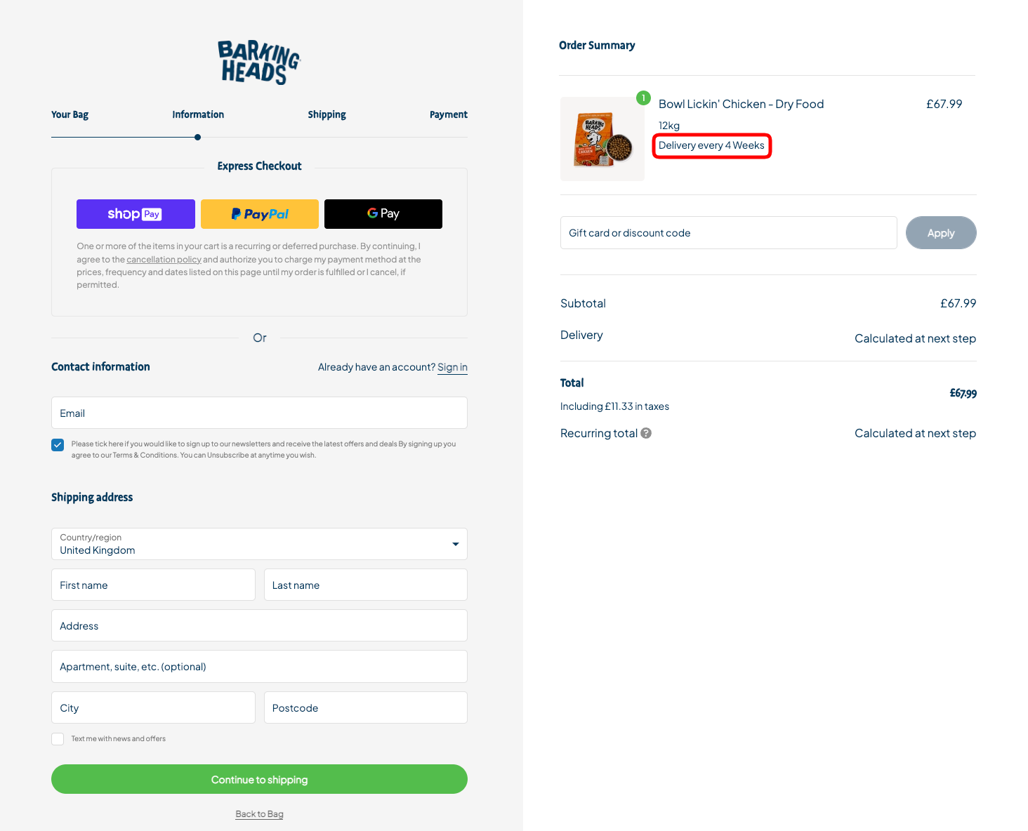 How do I set up a repeat / recurring subscription order? – Barking Heads